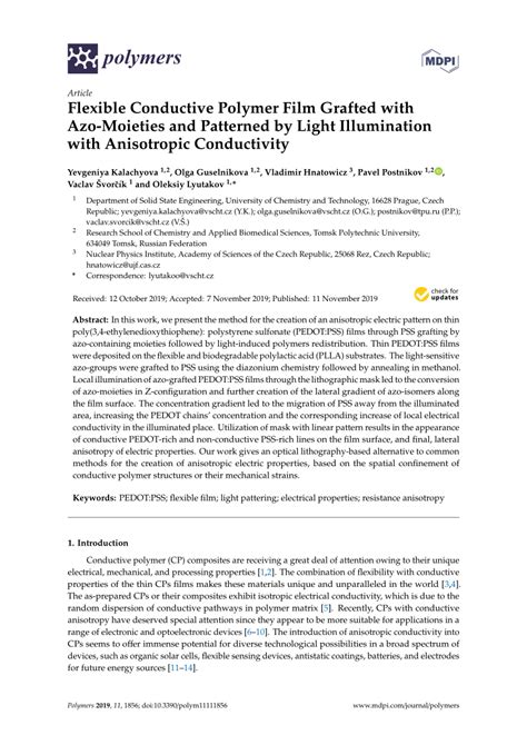 Pdf Flexible Conductive Polymer Film Grafted With Azo Moieties And
