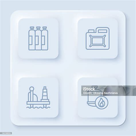 세트 라인 산업 가스 실린더 탱크 모터 오일 캐니스터 오일 플랫폼 바다와 프로판 흰색 정사각형 버튼 벡터 가연성에 대한 스톡 벡터 아트 및 기타 이미지 Istock