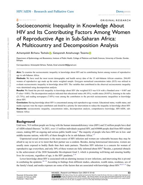 Pdf Socioeconomic Inequality In Knowledge About Hiv And Its