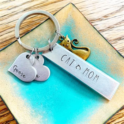 Handstamped Cat Keychain Personalized Keychain Cat Memorial Etsy