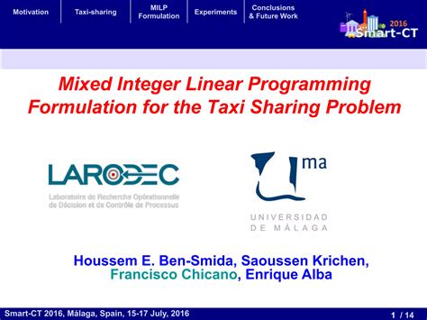 Mixed Integer Linear Programming Formulation For The Taxi Sharing Problem Ppt