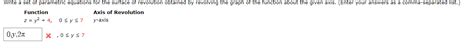 solved write a set of parametric equations for the surface