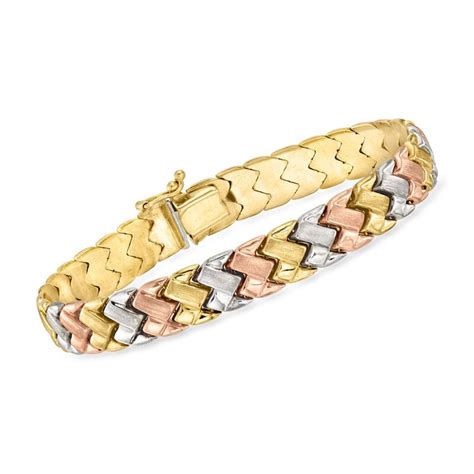 C 1980 Vintage 10kt Tri Colored Gold Chevron Link Bracelet Ross Simons