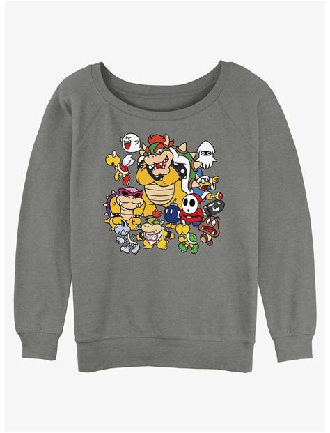 Nintendo Super Mario Villain Stack Girls Slouchy Sweatshirt Grey