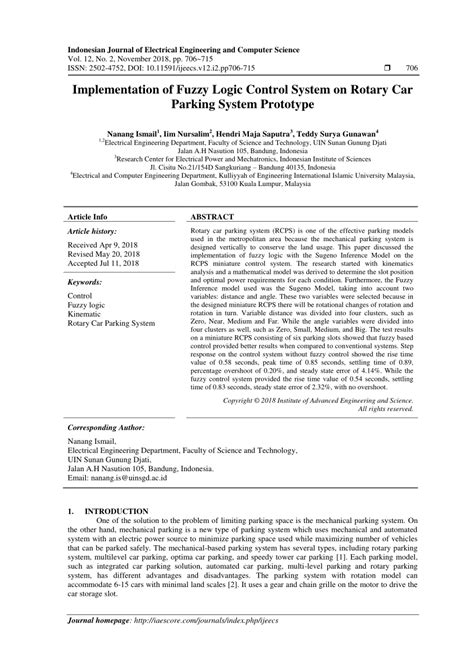 Pdf Implementation Of Fuzzy Logic Control System On Rotary Car Parking System Prototype