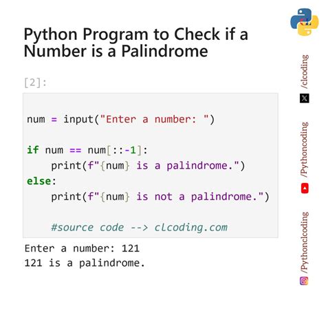 Python Program To Check If A Number Is A Palindrome Python Coding