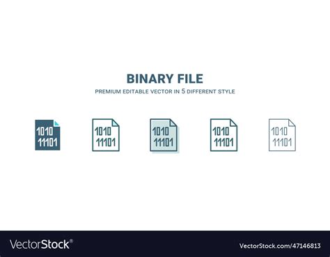 binary file icon in 5 different style outline vector image