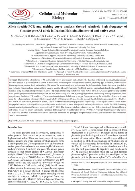 Pdf Allele Specific Pcr And Melting Curve Analysis Showed Relatively High Frequency Of β
