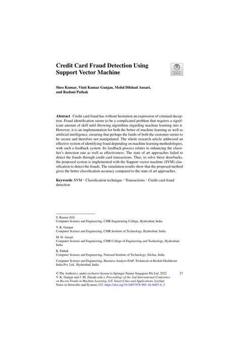PDF Credit Card Fraud Detection Using Support Vector Machine