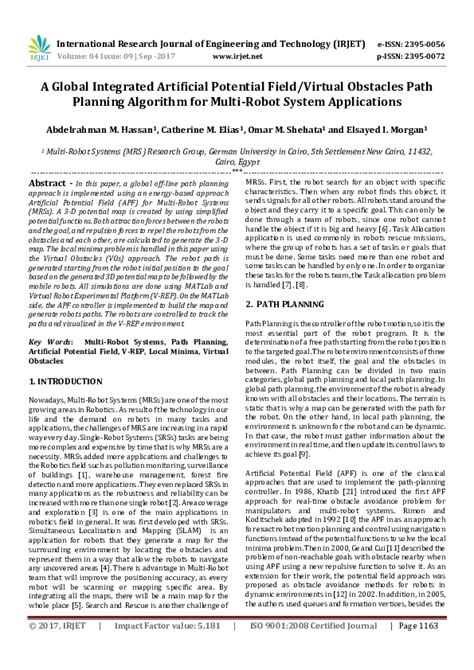 Pdf A Global Integrated Artificial Potential Fieldvirtual Obstacles Path Planning Algorithm
