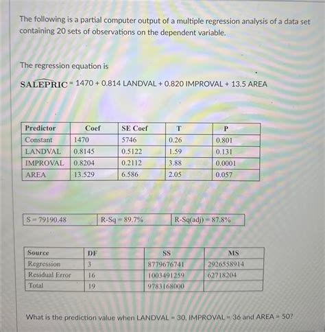 Solved The Following Is A Partial Computer Output Of A