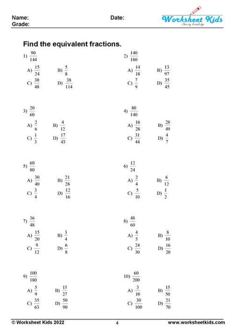 Equivalent Fractions Worksheets For 3rd And 4th Grade Free Pdf