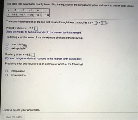 Solved The Table Lists Data That Is Exactly Linear Find The Chegg Com