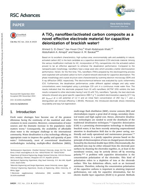 Pdf A Tio2 Nanofiberactivated Carbon Composite As A Novel Effective