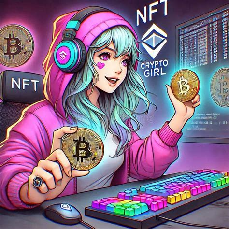 Vibrant Nft Cyberpunk Girl Exploring The Fusion Of Crypto Art And Futuristic Style Stock