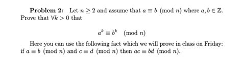 solved problem 2 let n≥2 and assume that a≡b modn where