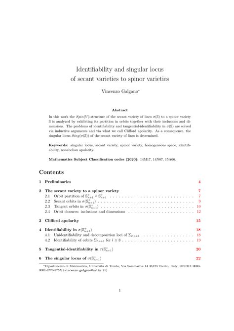 Pdf Identifiability And Singular Locus Of Secant Varieties To Spinor