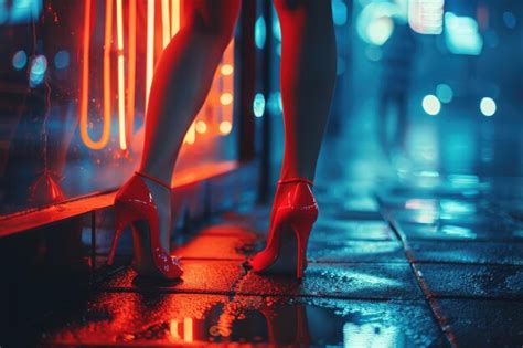 A Woman In Red Heels Stands In Front Of A Neon Sign Generative Ai Image