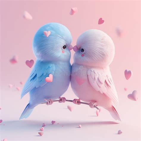 Two Birds Are Kissing Each Other With Hearts Surrounding Them Stock Image Image Of Celebration