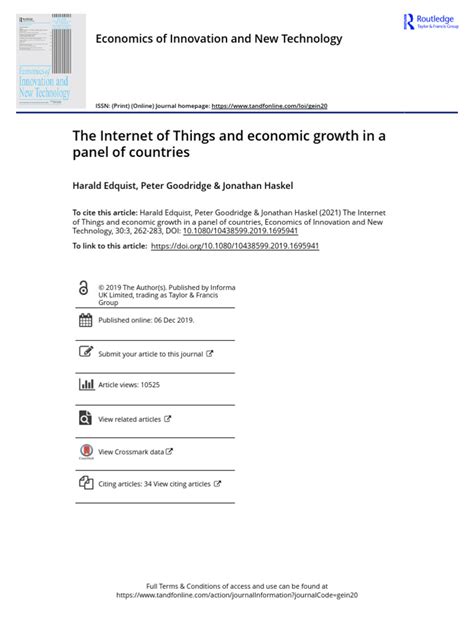 02 The Internet Of Things And Economic Growth In A Panel Of Countries Pdf Economic Growth