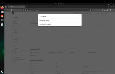erpnext crm error invalid filter status and invalid filter