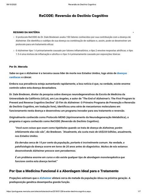 Protocolo Recode Para Alzheimer Pdf Doença De Alzheimer Demência