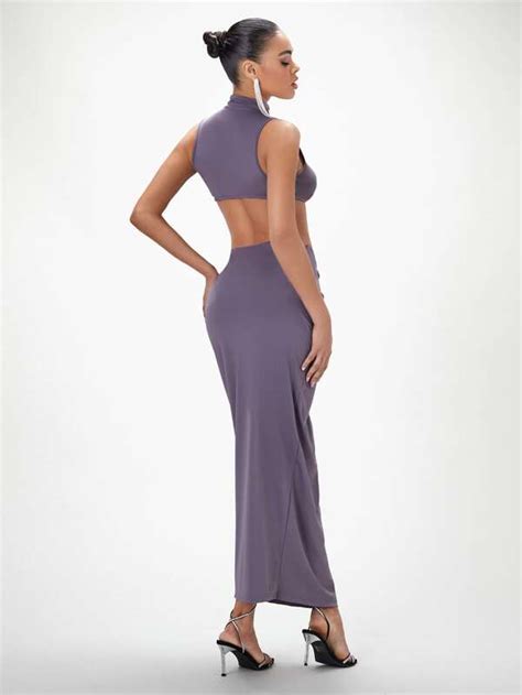 Shein Bae Mock Neck Crop Tank Top And Ruched Skirt Shein Usa