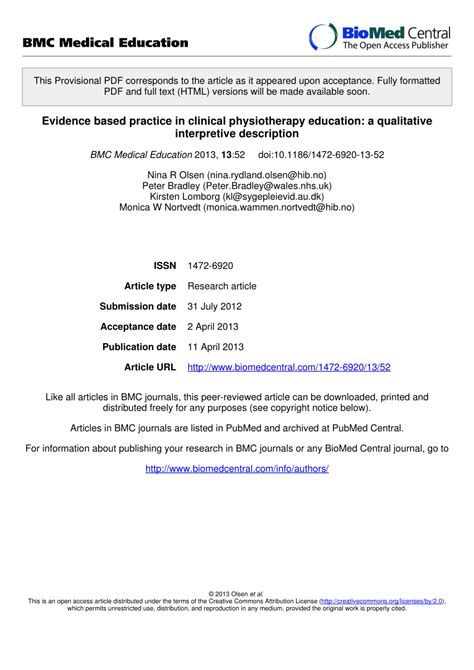 Pdf Evidence Based Practice In Clinical Physiotherapy Education A Qualitative Interpretive