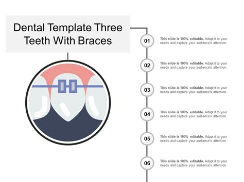 Dental Template Three Teeth With Braces Powerpoint Shapes