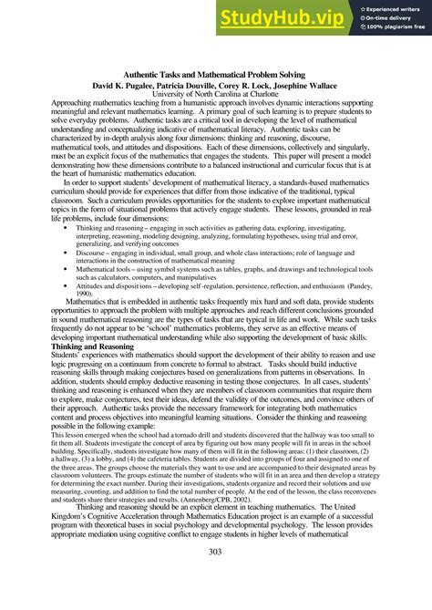 Authentic Tasks And Mathematical Problem Solving Pdf