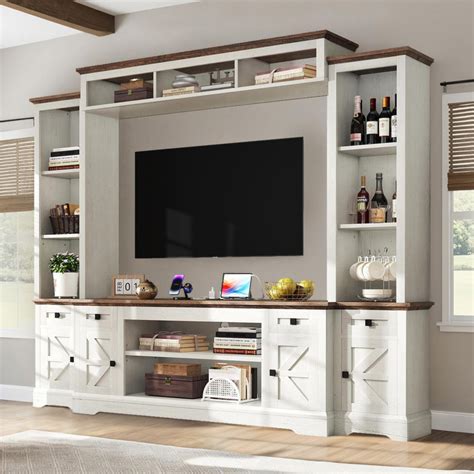August Grove® Donyell Farmhouse 98 Wall Unit Entertainment Center For