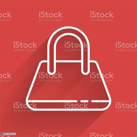 긴 그림자로 격리 된 흰색 라인 핸드백 아이콘입니다 여성 핸드백 사인입니다 글래머 캐주얼 수하물 기호 벡터 일러스트레이션 0명에