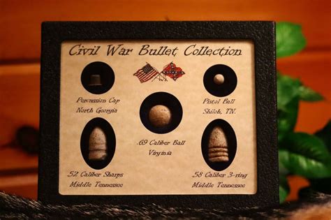Original Civil War Bullets Relics In Matted Display Case 5 Piece With Coa 4644442446