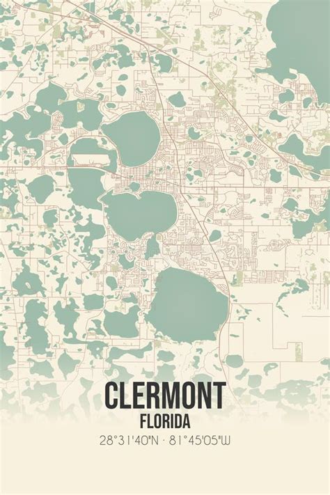 Retro Us Map Of Clermont Florida Vintage Street Map Stock
