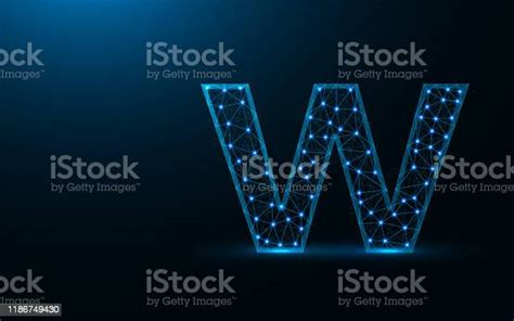 Letter W 로우 폴리 디자인 알파벳 추상 기하학적 이미지 글꼴 와이어 프레임 메쉬 다각형 벡터 일러스트레이션은 진한 파란색 배경의 점과 선으로 만들어졌습니다 알파벳 W