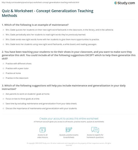 Quiz And Worksheet Concept Generalization Teaching Methods