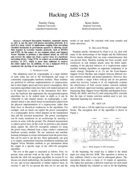 Hacking Aes 128 Pdf Cryptography Support Vector Machine