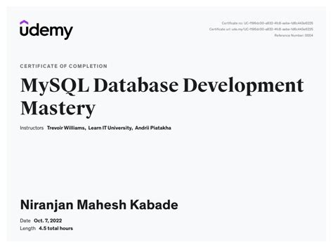 Niranjan Kabade On Linkedin Thankyou Mysql Database Udemycourse