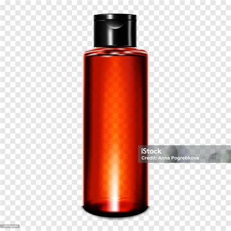 투명 한 배경에 플립 상단 캡 현실적인 모형으로 어두운 화장품 병을 취소합니다 미용 제품 컨테이너 포장 벡터 모형 디자인용 템플릿 샤워 젤에 대한 스톡 벡터 아트 및 기타