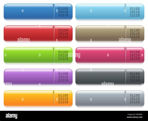 Set Of Binary Code Glossy Color Menu Buttons With Engraved Icons Stock