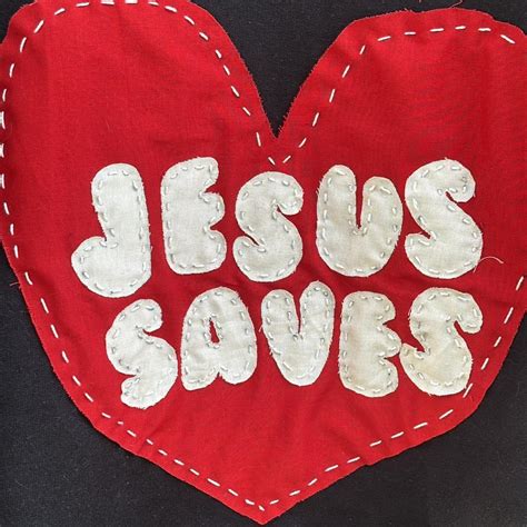 Jesus Saves Crewneck Black And Red Hand Sewn Not Depop