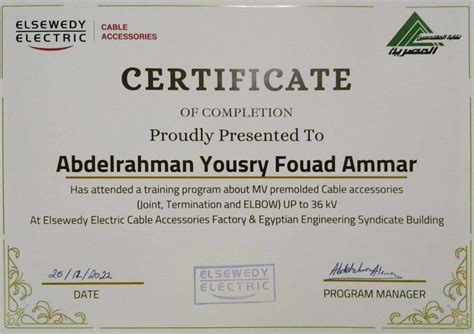 Im Pleased To Announce That I Finished Training At Elsewedy Electric About Medium Voltage
