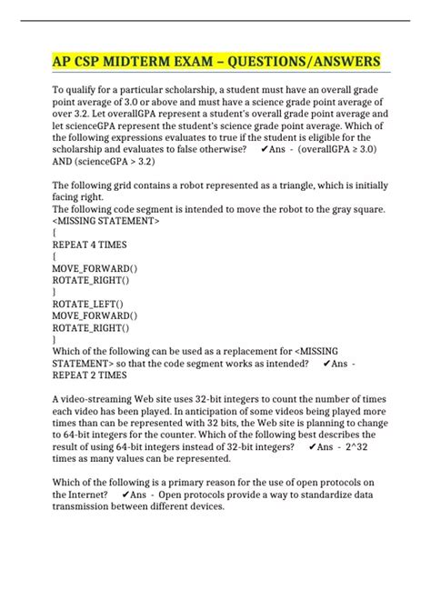 ap csp midterm exam questions answers ap csp stuvia us