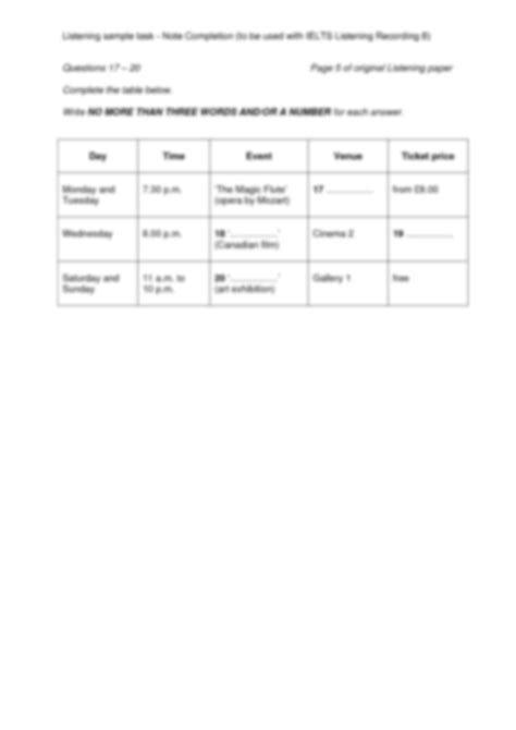 SOLUTION IELTS Listening Sample Task Note Completion Studypool