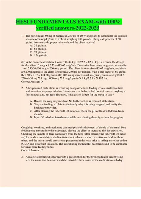 Hesi Fundamentals Exam With 100 Verified Answers Hesi Fundamentals Stuvia Us