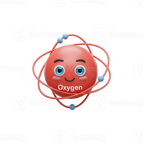 Cute Oxygen Atom Cartoon Character With Smiling Face And Electron