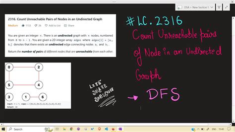 Leetcode 2316 Count Unreachable Pairs Of Nodes In An Undirected Graph Graph Dfs Youtube