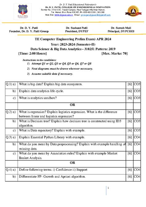 Te Dsbda End Sem Questions Bank 2024 1 Dr D Y Patil Educational Federations Dr D Y