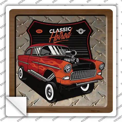 Classic Hotrod Flames Novelty Square Sticker Decal Smart Blonde