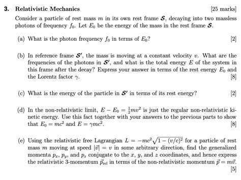 Solved Relativistic Mechanics Marks Consider A Particle Chegg